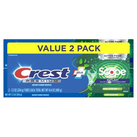 Crest Premium Plus Scope Outlast Toothpaste Long Lasting Mint Flavor 2 Pk 7 2 Oz Frys Food