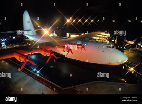 The Spruce Goose Flooded With Colored Light Inside The Exhibition Dome