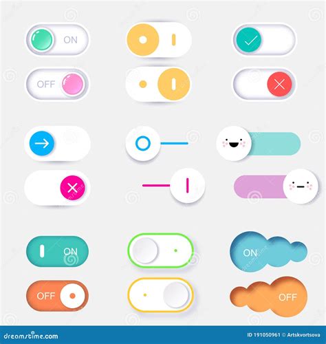 On And Off Slider Buttons Switch Interface Buttons Vector 3d Illustration Flat Icon On And