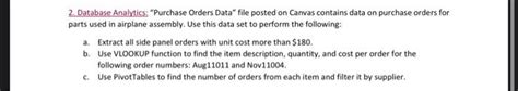 solved 2 database analytics purchase orders data file