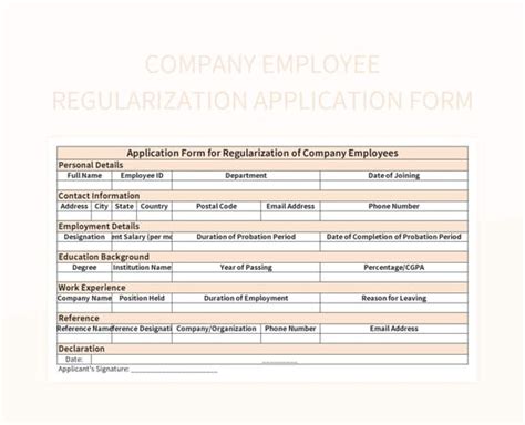 Company Employee Regularization Application Form Excel Template And Company Employee Regularization Application Form Excel Template And
