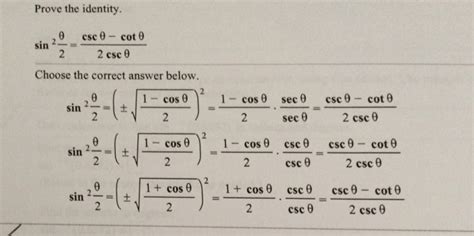 Solved Prove The Identity Sin 2 Theta 2 Csc Theta Co
