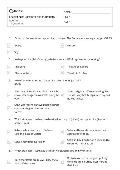 50 Comprehension Questions Worksheets For 7th Class On Quizizz Free