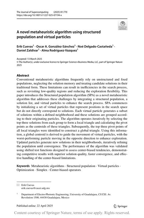 A Novel Metaheuristic Algorithm Using Structured Population And Virtual