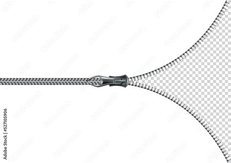 Zipper Open Background Half Opened Flat Isolated Metalic Zipper On