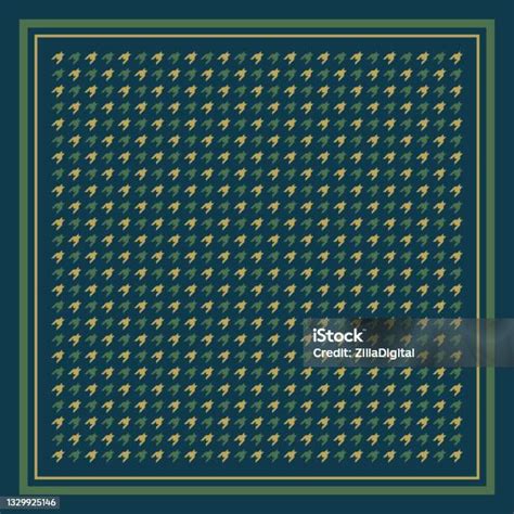 녹색 파란색 골드의 가을스카프 디자인과 하운드투스 패턴 여성복 다크 액세서리 벡터 스퀘어 실크 반다나 숄 히잡 기타 모던 한