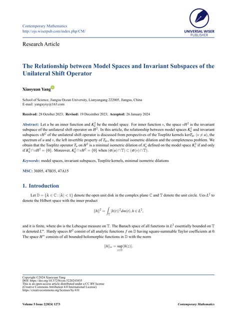 pdf the relationship between model spaces and invariant subspaces of