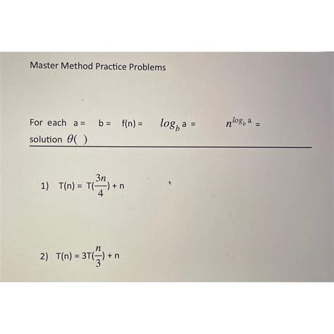 solved master method practice problemsfor each