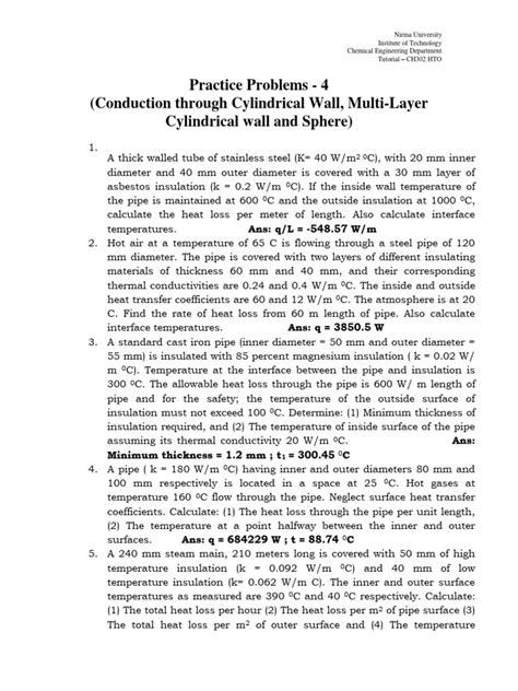 Practice Problemsl 4 Conduction Through A Cylindrical Wall Multilayer