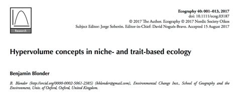 New Publication Hypervolume Concepts In Niche And Trait Based Ecology