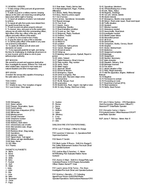 11 General Orders Ten Codes Pdf Traffic Emergency