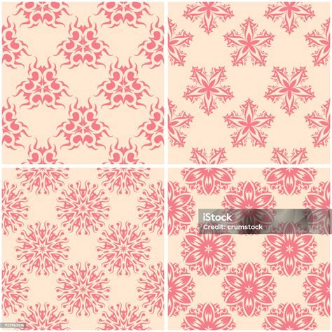 Floral Patterns Set Of Beige And Red Seamless Backgrounds Stock