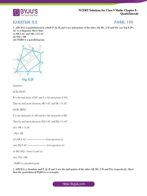 Ncert Solutions For Class 9 Maths Chapter 8 Quadrilaterals Exercise 8 2 Pdf Rectangle
