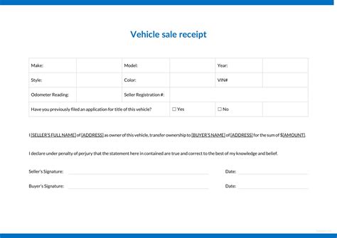 Vehicle Sale Receipt Template In Microsoft Word