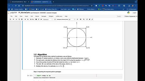 estimating pi value using monte carlo simulation in python youtube