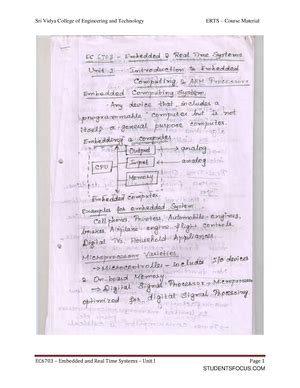 Embedded System Notes LECTURE NOTES ON EMBEDDED SYSTEMS DESIGN IV B Tech I Semester JNTUH