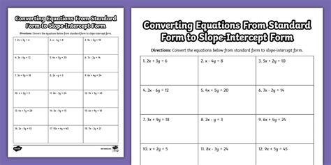 Converting Equations From Standard Form To Slope Intercept