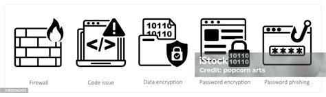 a set of 5 security icons as firewall code issue data encryption stock
