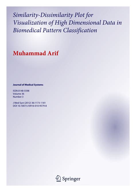 Pdf 3d Similarity Dissimilarity Plot For High Dimensional Data