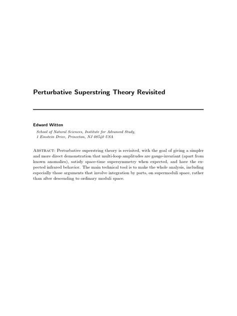 Perturbative Superstring Theory Revisited Pdf String Theory Gauge Theory