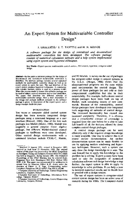 Pdf An Expert System For The Multivariable Controller Design
