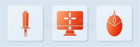 Set Computer Monitor Sword For Game And Computer Mouse Gaming White