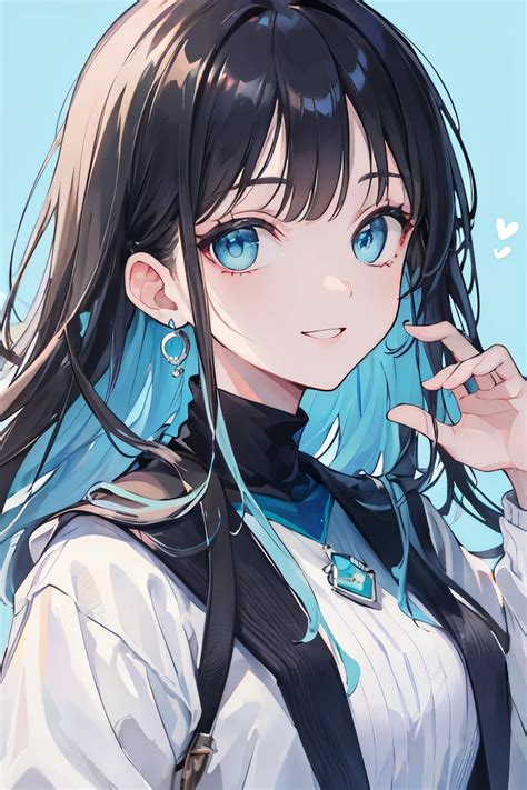 Anime Girl With Blue Eyes And Black Hair Wearing A White Shirt Seaart Ai