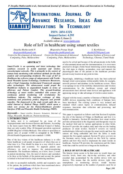 Pdf Role Of Iot In Healthcare Using Smart Textiles