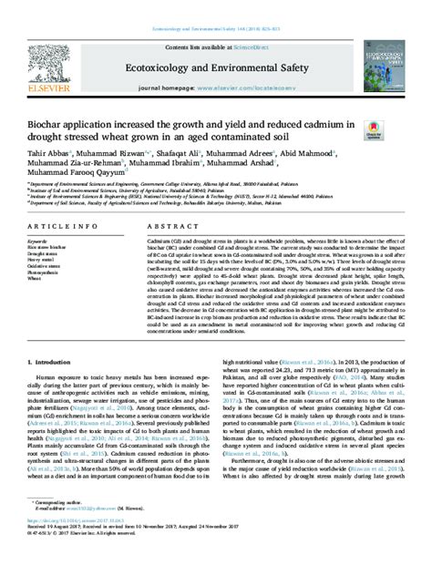 Pdf Biochar Application Increased The Growth And Yield And Reduced Cadmium In Drought Stressed