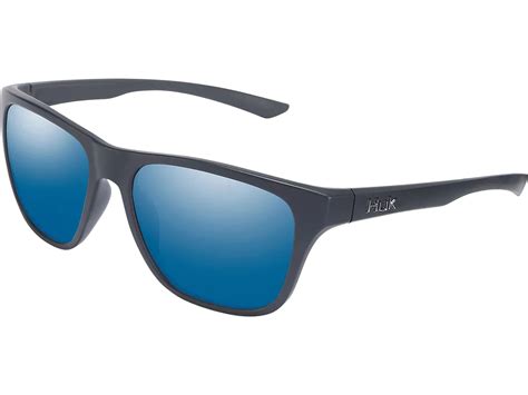 Huk Mens Swivel Polarized Sunglasses Matte Black Frame Blue Mirror
