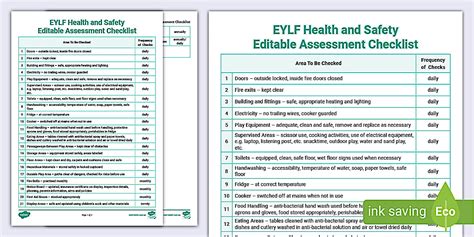 Eylf Health And Safety Editable Assessment Checklist