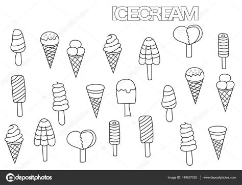 손으로 그린 아이스크림 세트입니다 색칠 공부 책 페이지 템플릿입니다 개요 낙서 Stock Vector By ©milana88