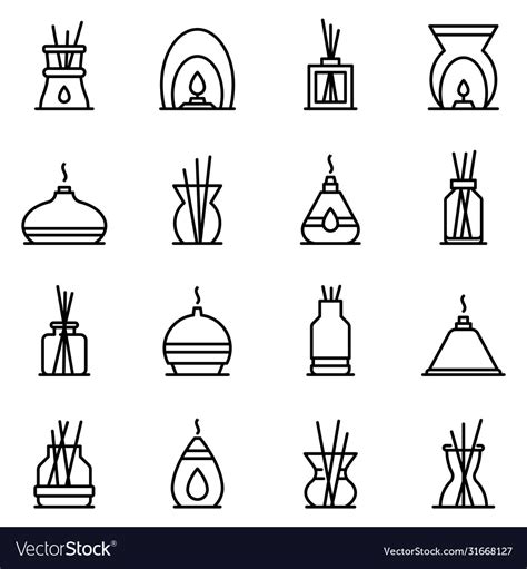 Diffuser Icons Set Outline Style Royalty Free Vector Image