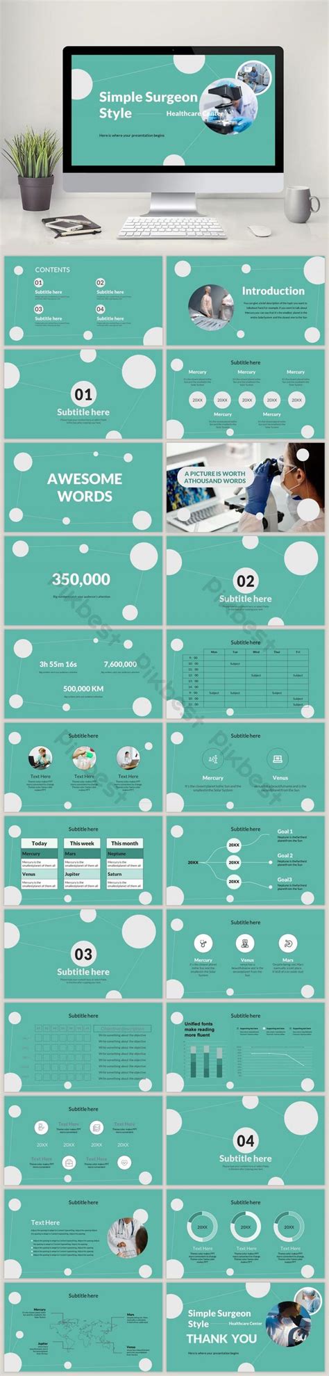 Simple Surgeon Style Healthcare Center Presentation Blue PowerPoint PPTX Template Free