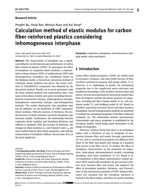 Pdf Calculation Method Of Elastic Modulus For Carbon Fiber Reinforced