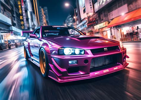 Nissan Gtr R34 Tokyo Drift Poster Picture Metal Print Paint By