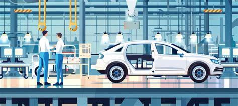 Engineers Reviewing Assembly Line Performance Data In Modern Automobile Factory Setting