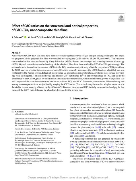 Effect Of Cdo Ratios On The Structural And Optical Properties Of Cdo
