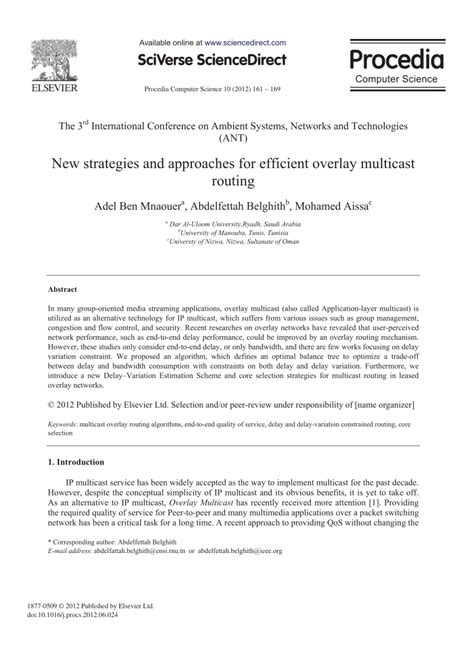 Pdf New Strategies And Approaches For Efficient Overlay Multicast Routing