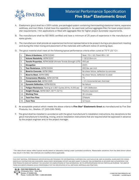 Mpspec For Elastomeric Grout Five Star Products