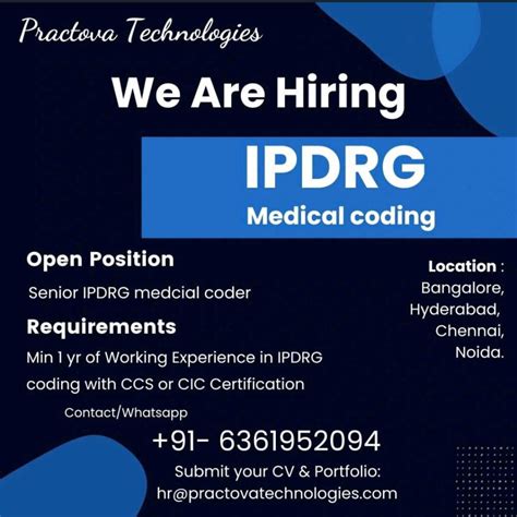 Practova Technologies Hiring Ipdrg Medical Coder Immediate Joiner
