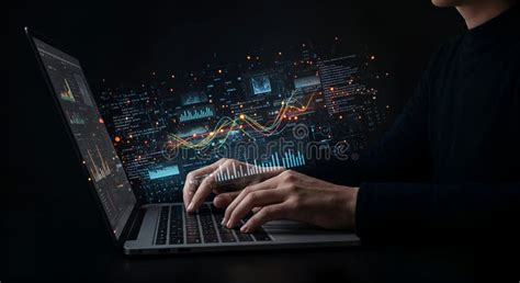 Data Analyst Working On Laptop With Digital Charts And Graphs Growth