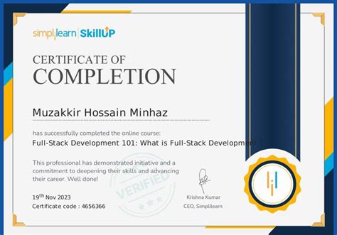Completed Full Stack Development Course At Simplilearn Muzakkir