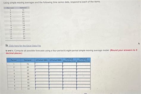solved using simple moving averages and the following time