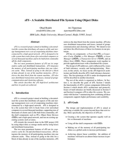 Zfs A Scalable Distributed File System Using Object Disks
