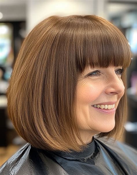 30 Long Bob Hairstyles With Fringe For Women Over 50 Warm Chestnut