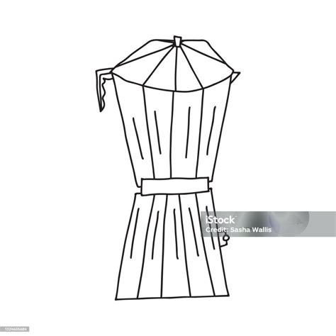 뜨거운 에스프레소 커피를 양조하기 위한 모카 퍼콜라이터 커피 포트의 손으로 그린 낙서 벡터 일러스트레이션 흰색 배경에 격리 낙서 드로잉에 대한 스톡 벡터 아트 및 기타