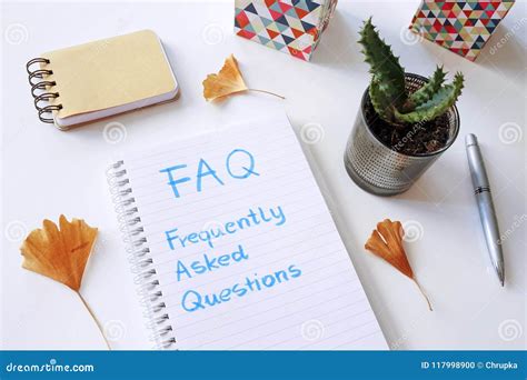 FAQ Frequently Asked Questions Written In Notebook Stock Photo Image