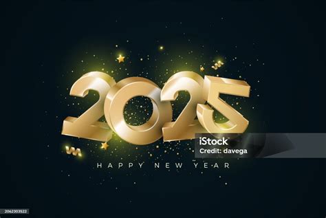 빛나는 빛나는 금색 숫자로 새해 복 많이 받으세요 2025의 3d 금 벡터 디자인 2025 년 새해 배너 포스터 서식 파일에 대 한 프리미엄 벡터 디자인 금색에 대한 스톡