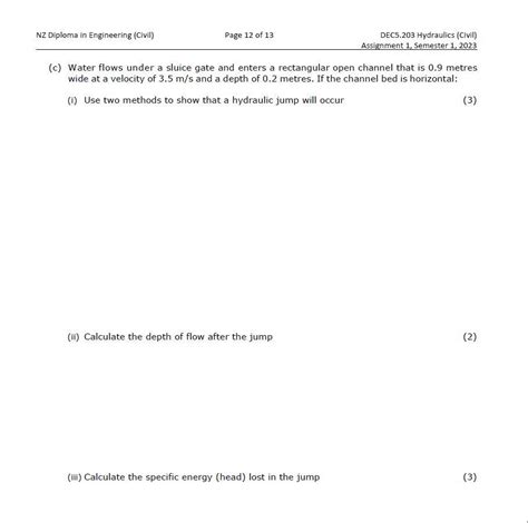 Solved C Water Flows Under A Sluice Gate And Enters A